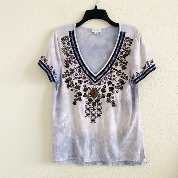 Sundance | Tops | Sundance Purple Tie Dye V Neck Embroidered Short ...